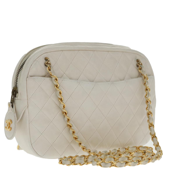 CHANEL | Bags | Chanel Matelasse Chain Shoulder Bag Lamb Skin White ...